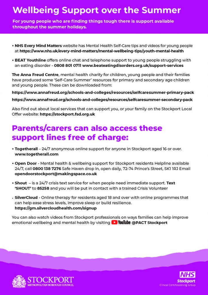 Stockport Clinical Commissioning Group Wellbeing Support Over the ...